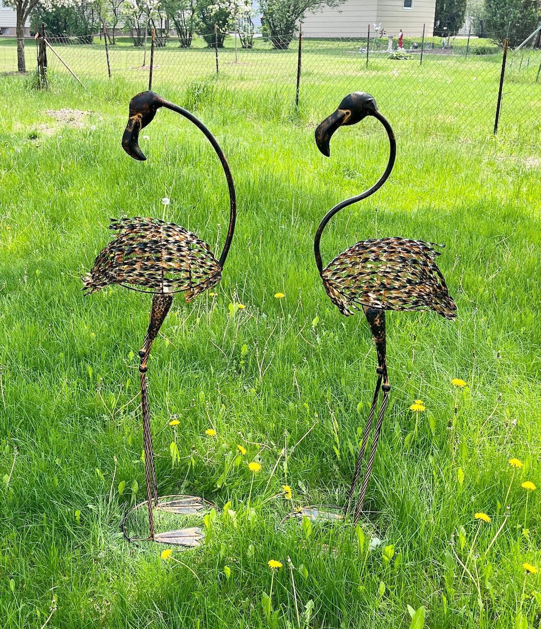 One Large Metal Flamingo Bird Statue Garden Decor Yard Art 41" Tall ...