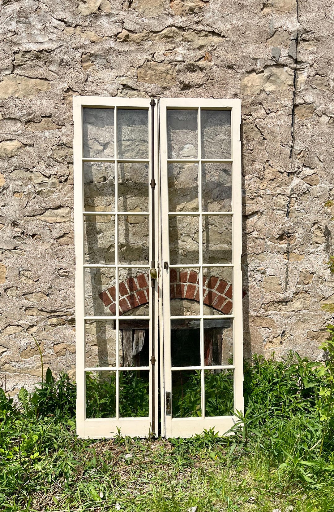 Antique Wood Glass Lite Pane French Doors, 20" X 40"w, Architectural ...