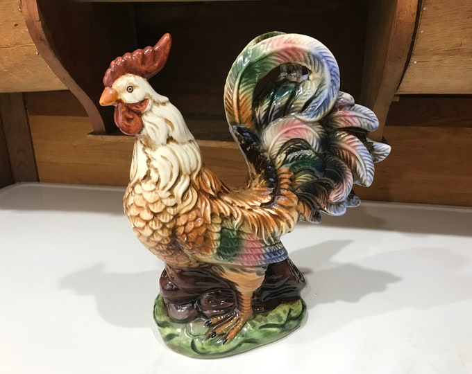 Vintage Large Ceramic Rooster Statue Distressed Rooster Home - Etsy