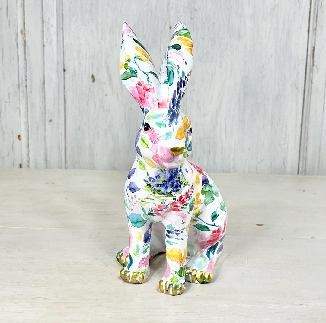 Sitting Art Deco Floral Rabbit Bunny Statue Figurine 9" Tall FB32 - Etsy