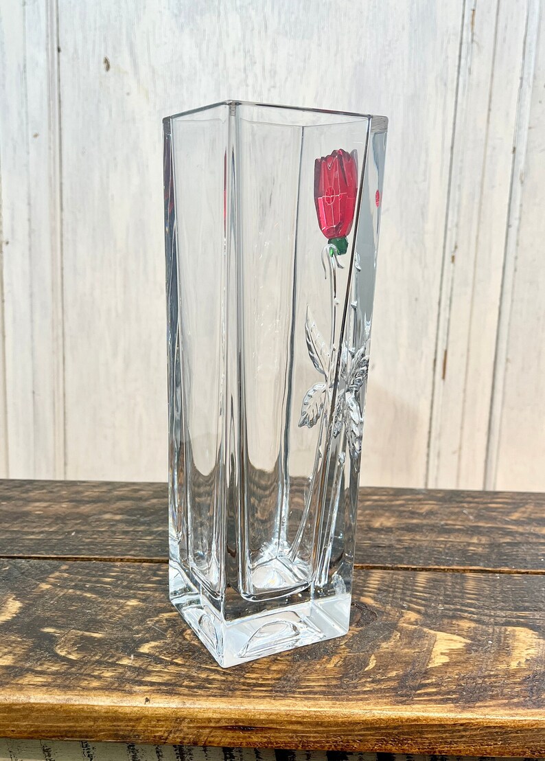 Vintage Crystal Glass Embossed Rose Bud Vase EO58 - Etsy