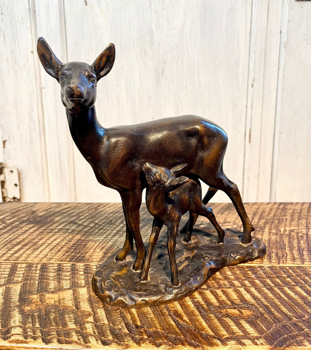 Bronze Metal Mother Deer and Fawn Bambi Statue Scupture EL98 - Etsy