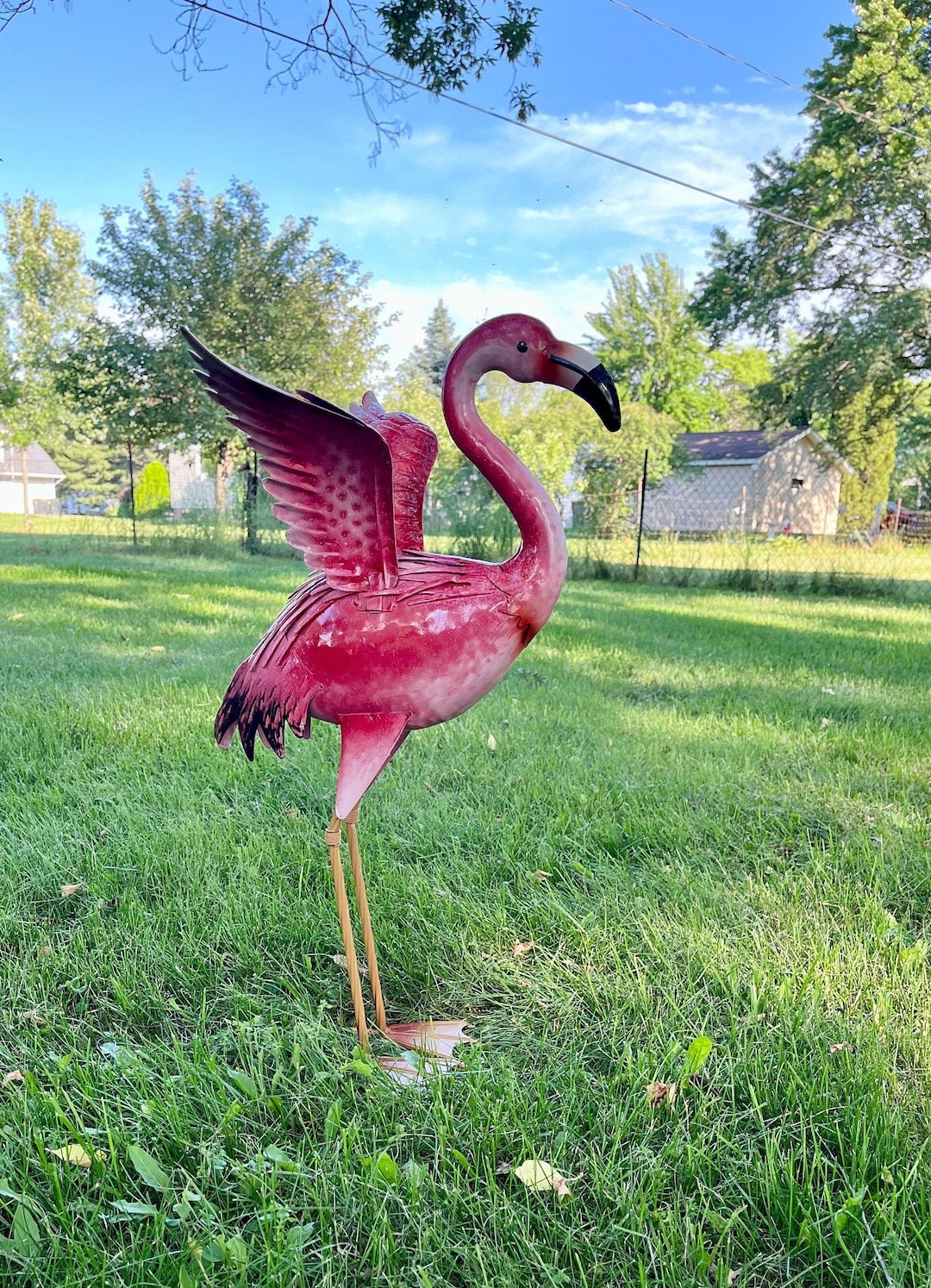Pink Flamingo Statue Bird Outdoor Metal Garden Stake Yard Art Decor ...
