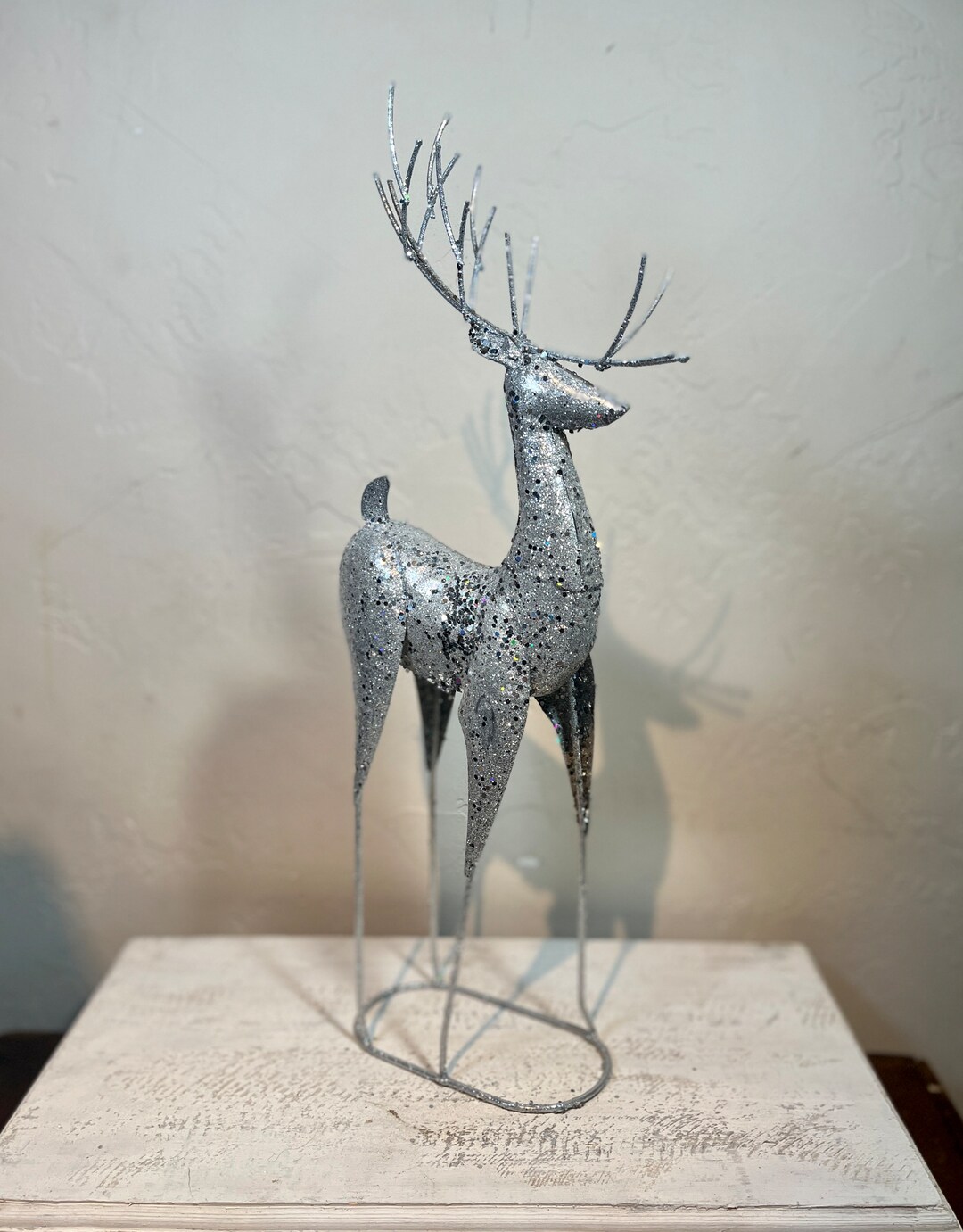 Large Silver Glittered Reindeer Statue Tabletop Christmas - Etsy