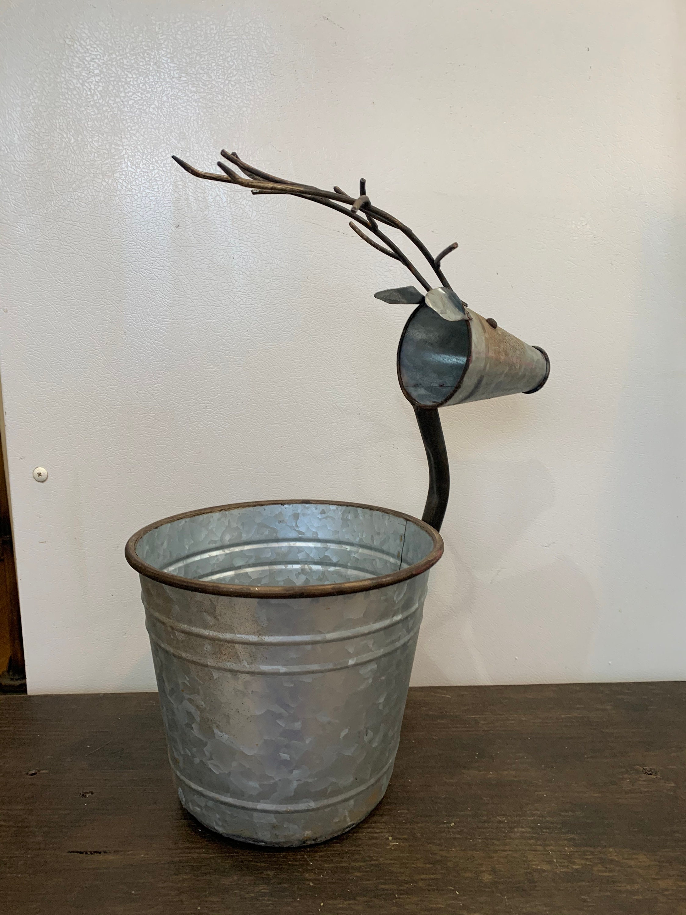 Rustic Metal Deer Antler Bucket Planter Wildlife Animal | Etsy