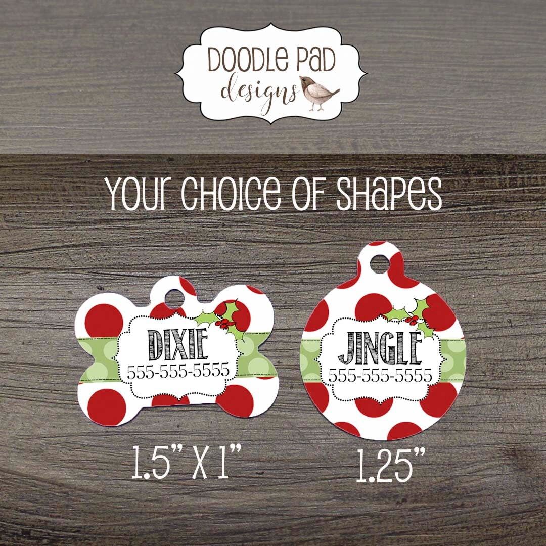 Christmas Dog Tag Pet ID Tag Polka Dots and Holly - Etsy