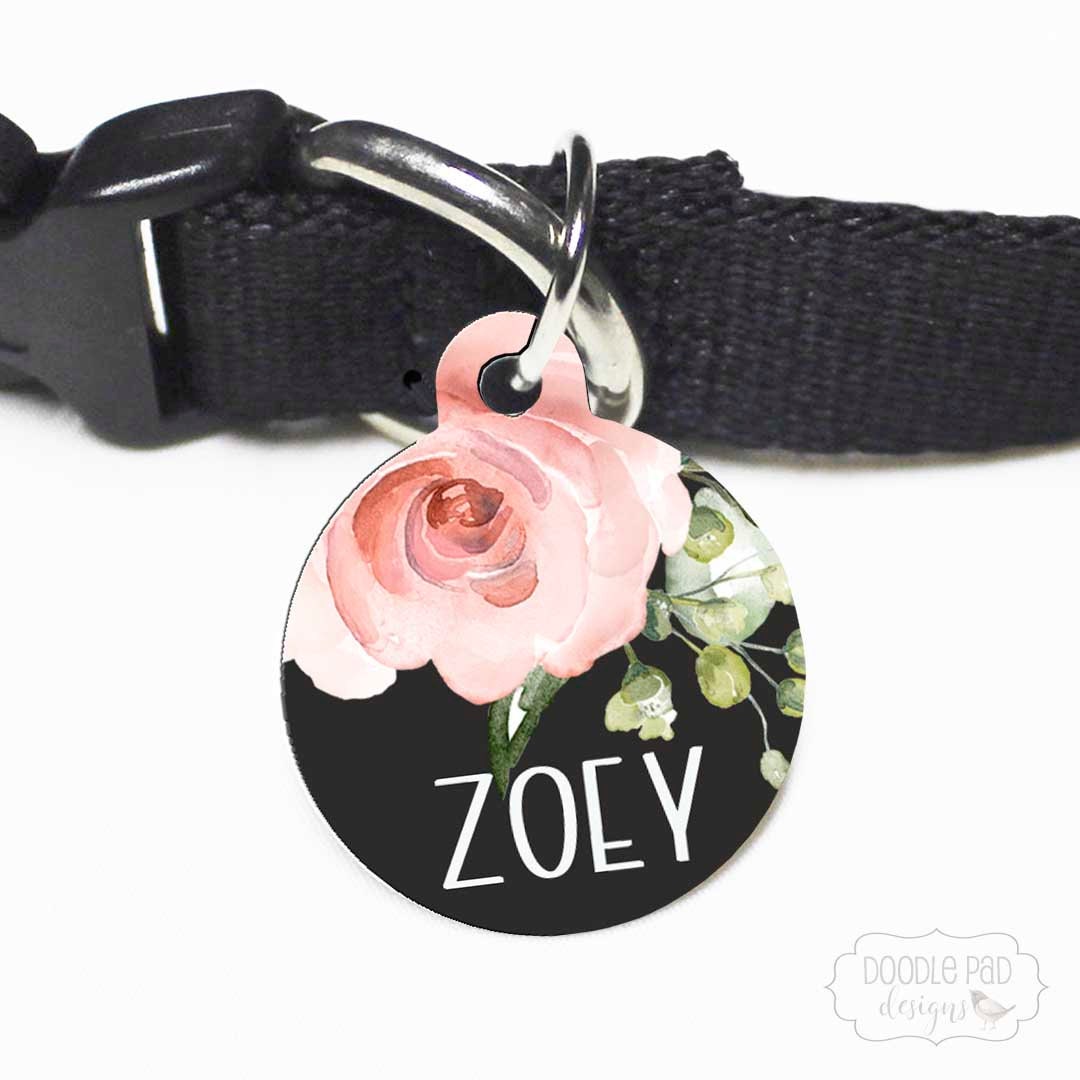 Cat Name Tag Floral Custom Dog Tag for Girl Dogs Personalized Dog ...