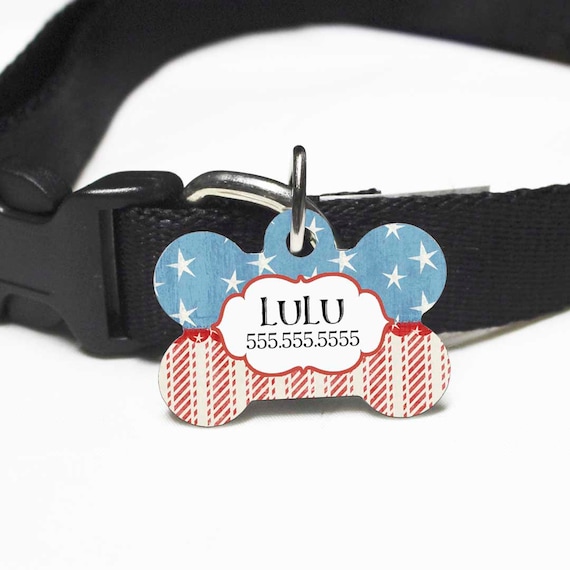 Blue Red Dog ID Tag Patriotic Pet ID Tag | Etsy