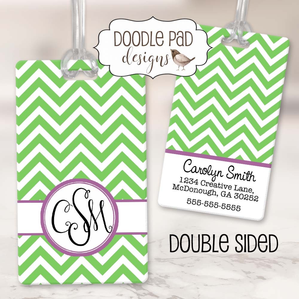 Monogrammed Luggage Tag Custom Color Double Sided Bag Tags - Etsy