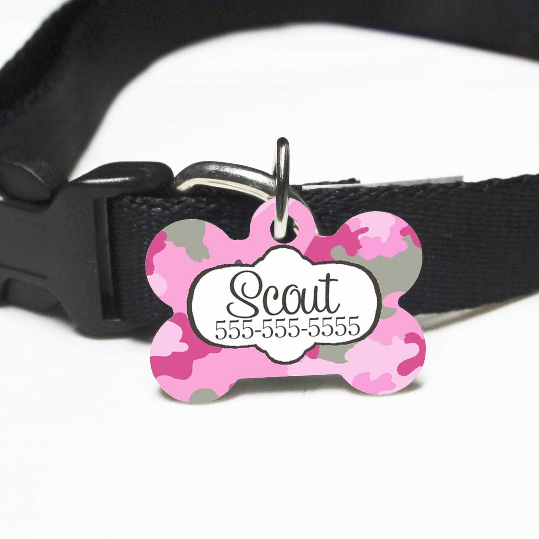 Girl Dog Tag, Dog ID Tag, Cat ID Tag, Pet Tag, Pink Camouflage Dog ID ...