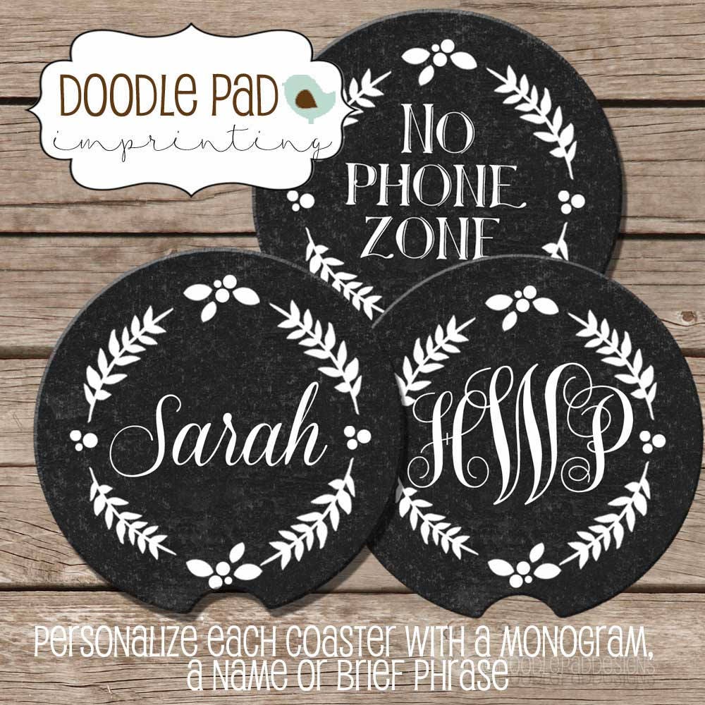 Personalized Car Coaster, Chalkboard Monogram Car Coasters, - Etsy