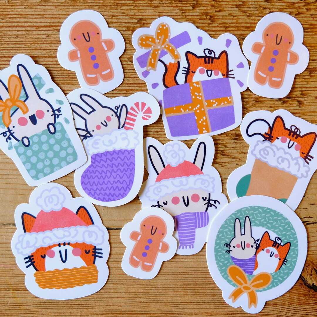 Kawaii Christmas Themed Sticker Pack Die Cut Glossy Vinyl - Etsy