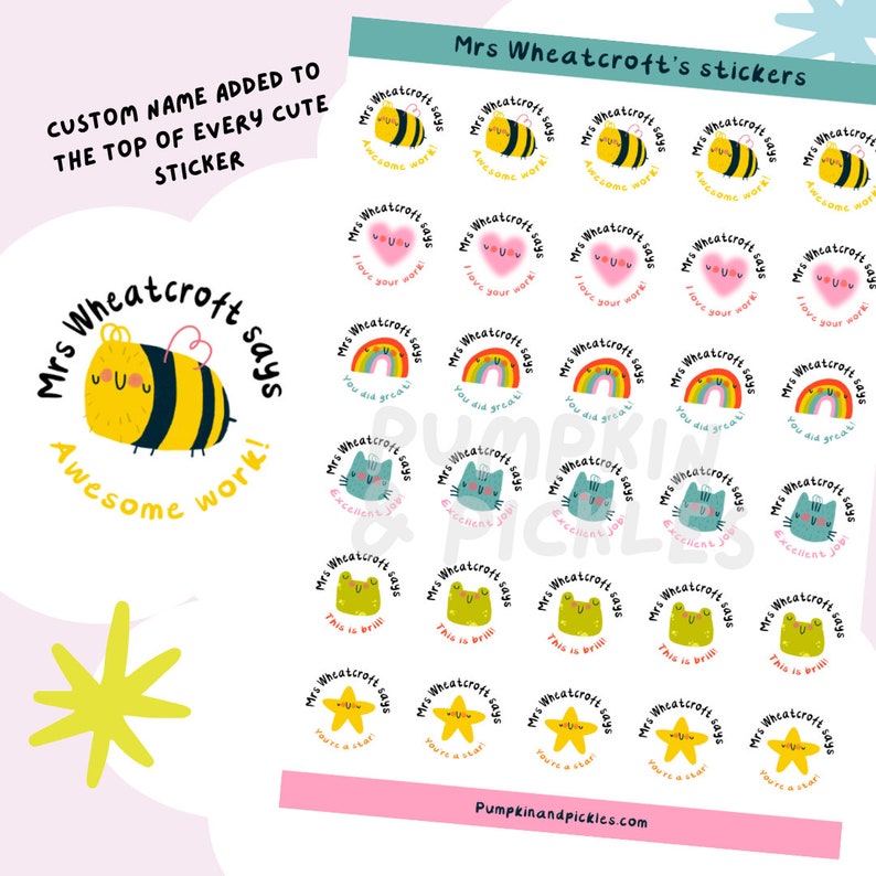 Custom Cute Teacher Sticker Sheet 30 Round 1 Inch Stickers - Etsy