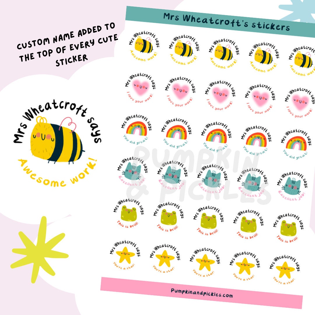 Custom Cute Teacher Sticker Sheet 30 Round 1 Inch Stickers - Etsy