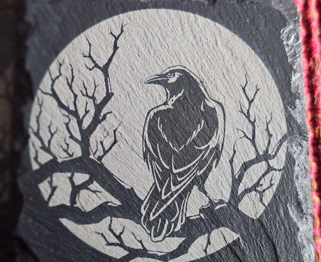 Engraved Raven Slate Coasters, Set of 4. - Etsy