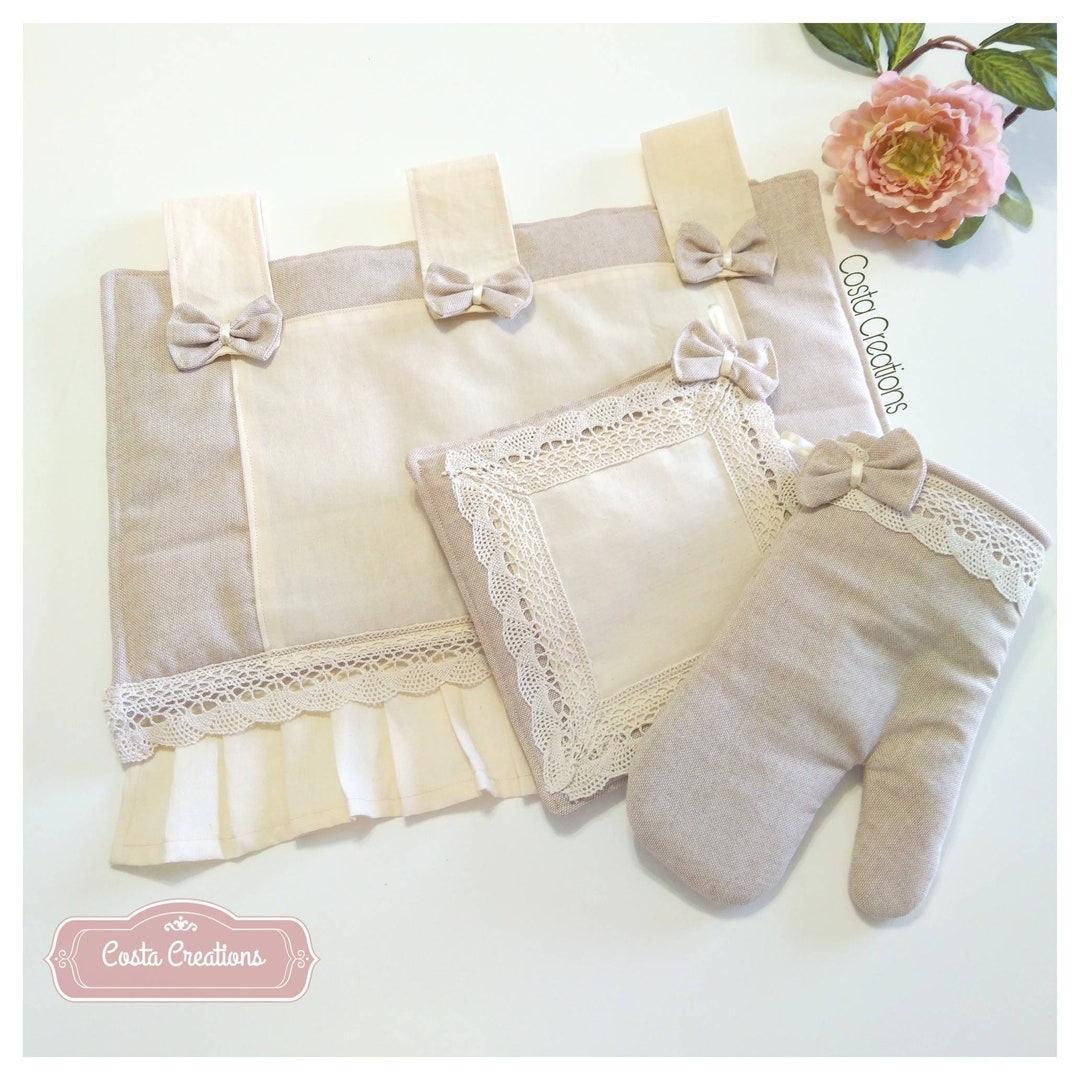 Shabby Kitchen Set, Oven Cover, Pot Holder, Kitchen Glove, Oven Cover ...