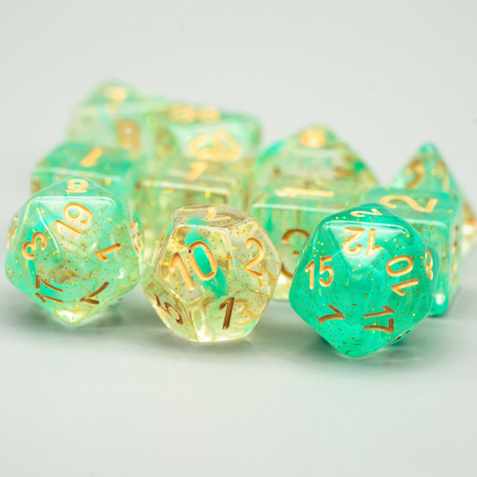 Green Glitter Smoke Clear Dice Set D20 for RPG Game Dungeons and ...