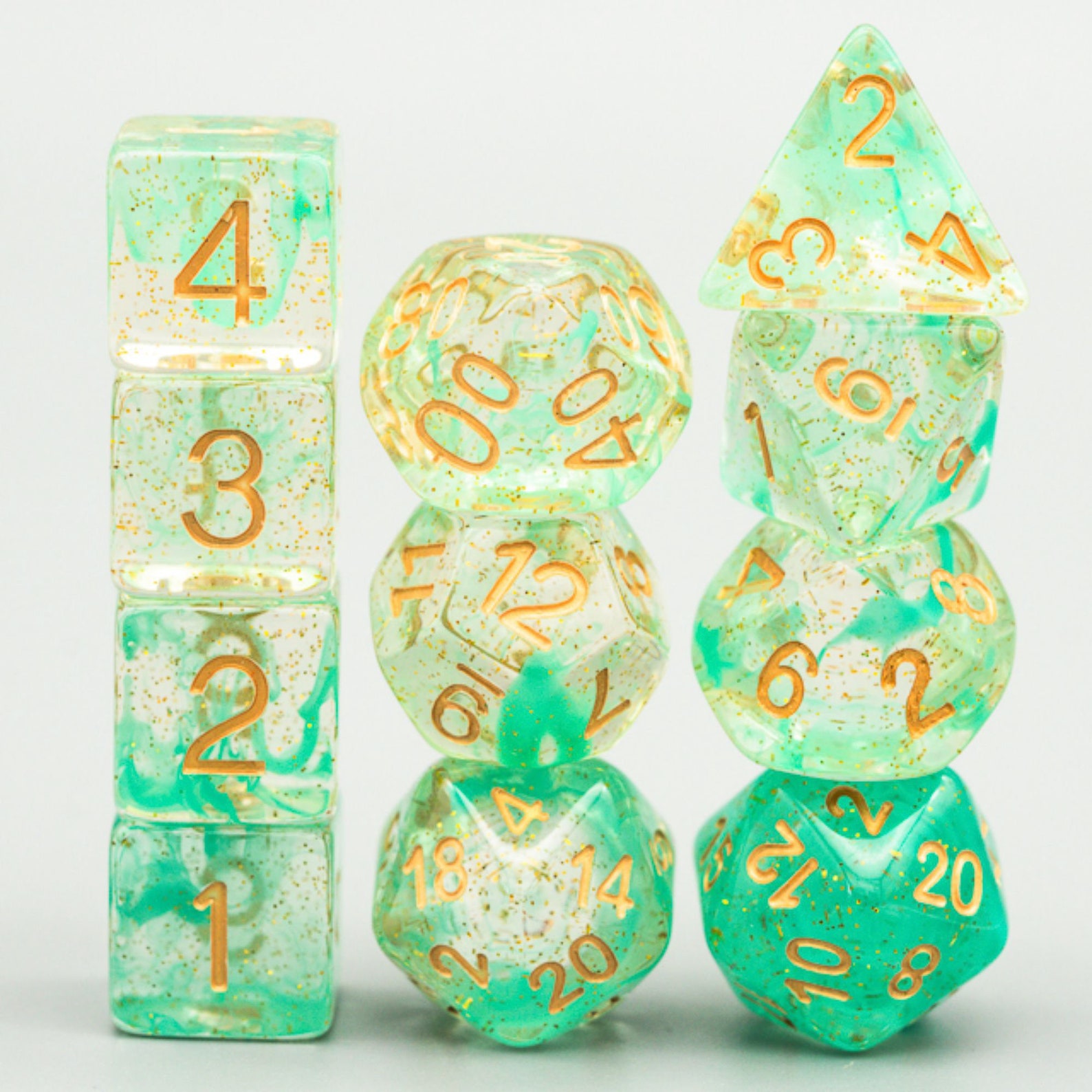 Green Glitter Smoke Clear Dice Set D20 for RPG Game Dungeons and ...