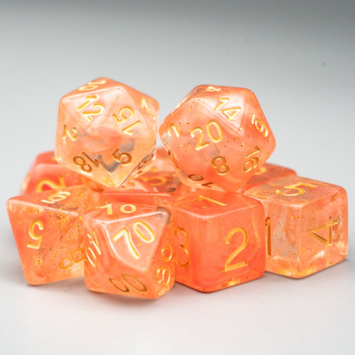 Orange Glitter Smoke Clear Dice Set D20 for RPG Game Dungeons and ...