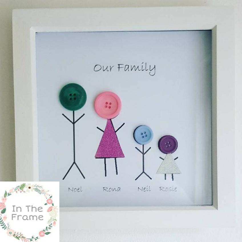 Personalised button family picture frame button art family | Etsy