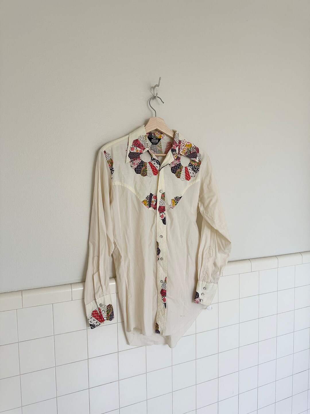70s Patchwork Pearl Snap Button Down• S/m• - Etsy