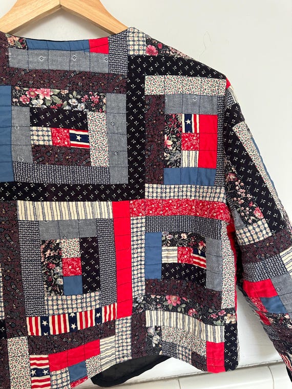 80s americana quilted patchwork jacket • cropped • sm… - Gem