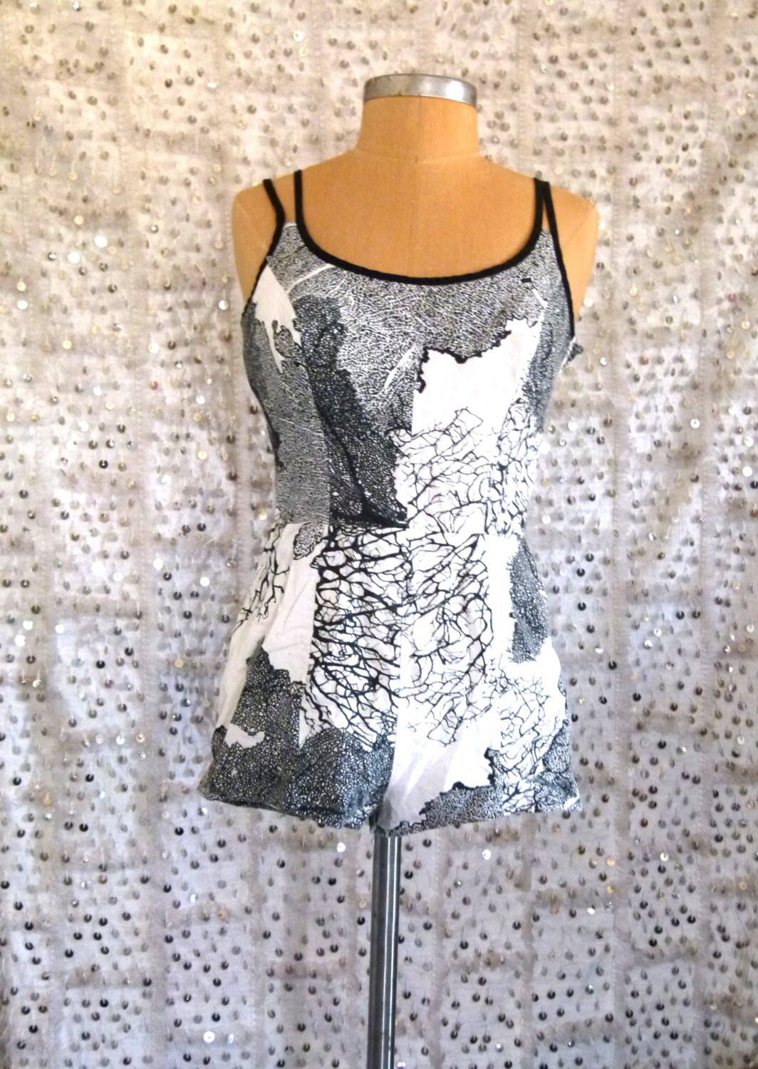 1950s Wild and Tree Sirena Swimsuit Black and White Tree Print; Betty ...