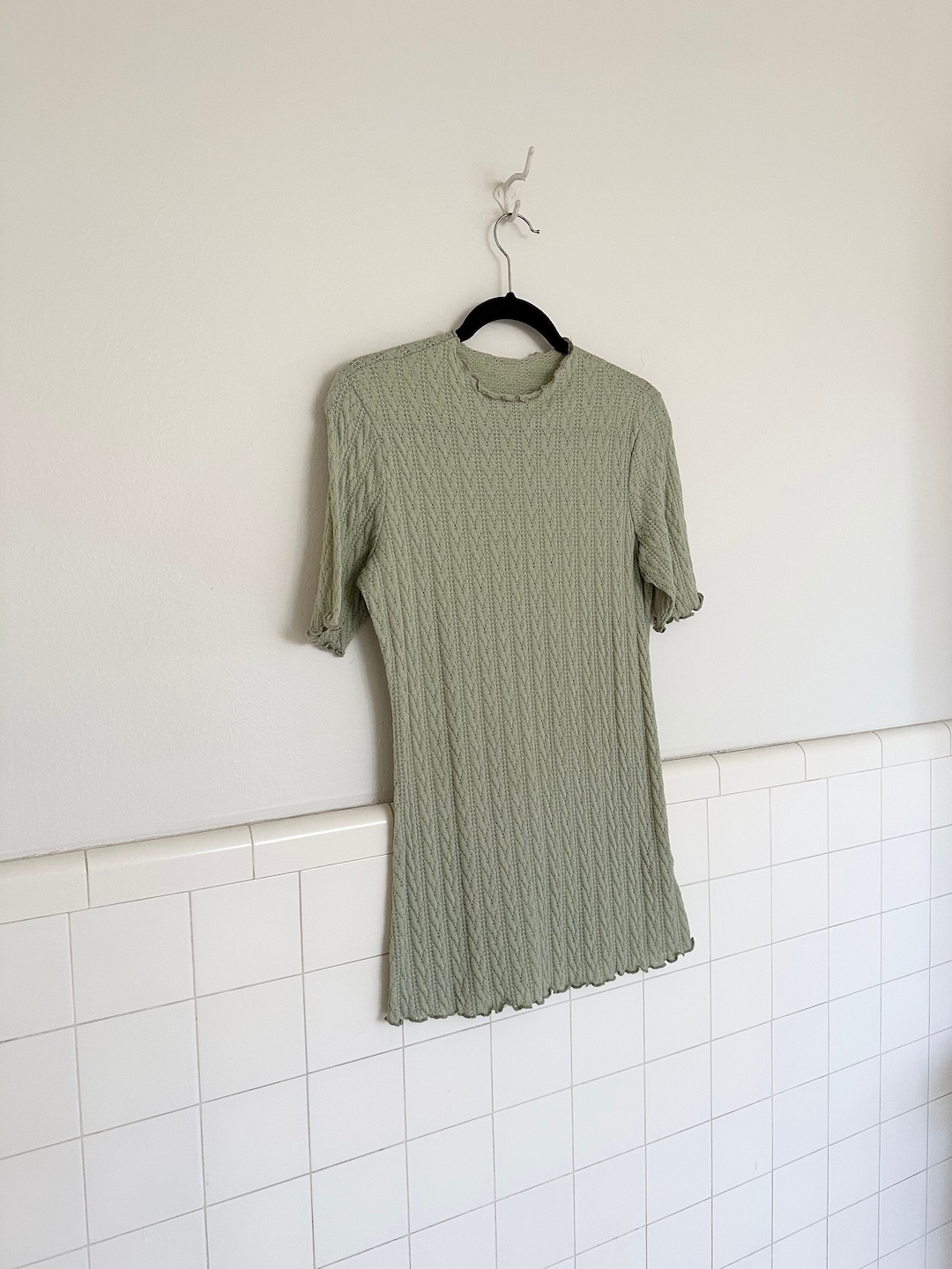 90s Sage Green Cable Knit Blouse• Medium• - Etsy