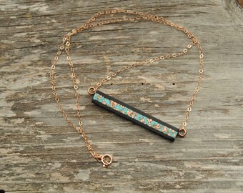 Koa Wood With Turquoise and Recycled Copper Inlay Bar Necklace - Etsy