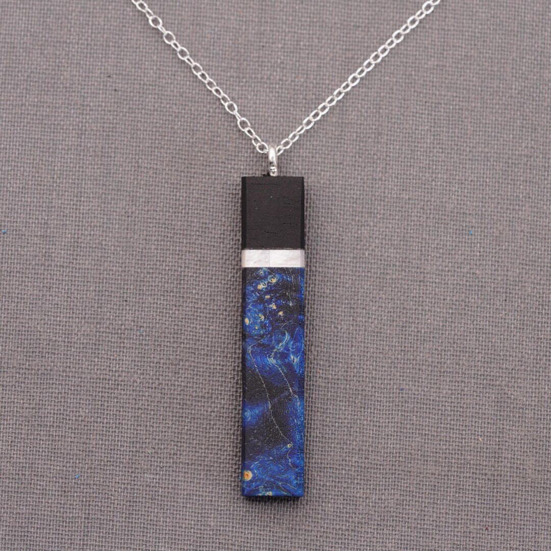 Midnight Blue Pearl Bar Pendant With Dainty Sterling Silver Chain - Etsy
