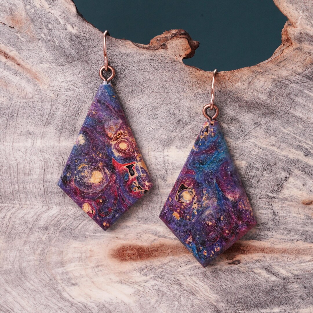 Colorful Dyed Burl Wood Teardrop Earring, Statement Jewelry, Large ...