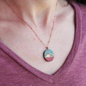 Handmade Sunrise Necklace: Recycled Wood and Copper Inlay With 14k Rose ...