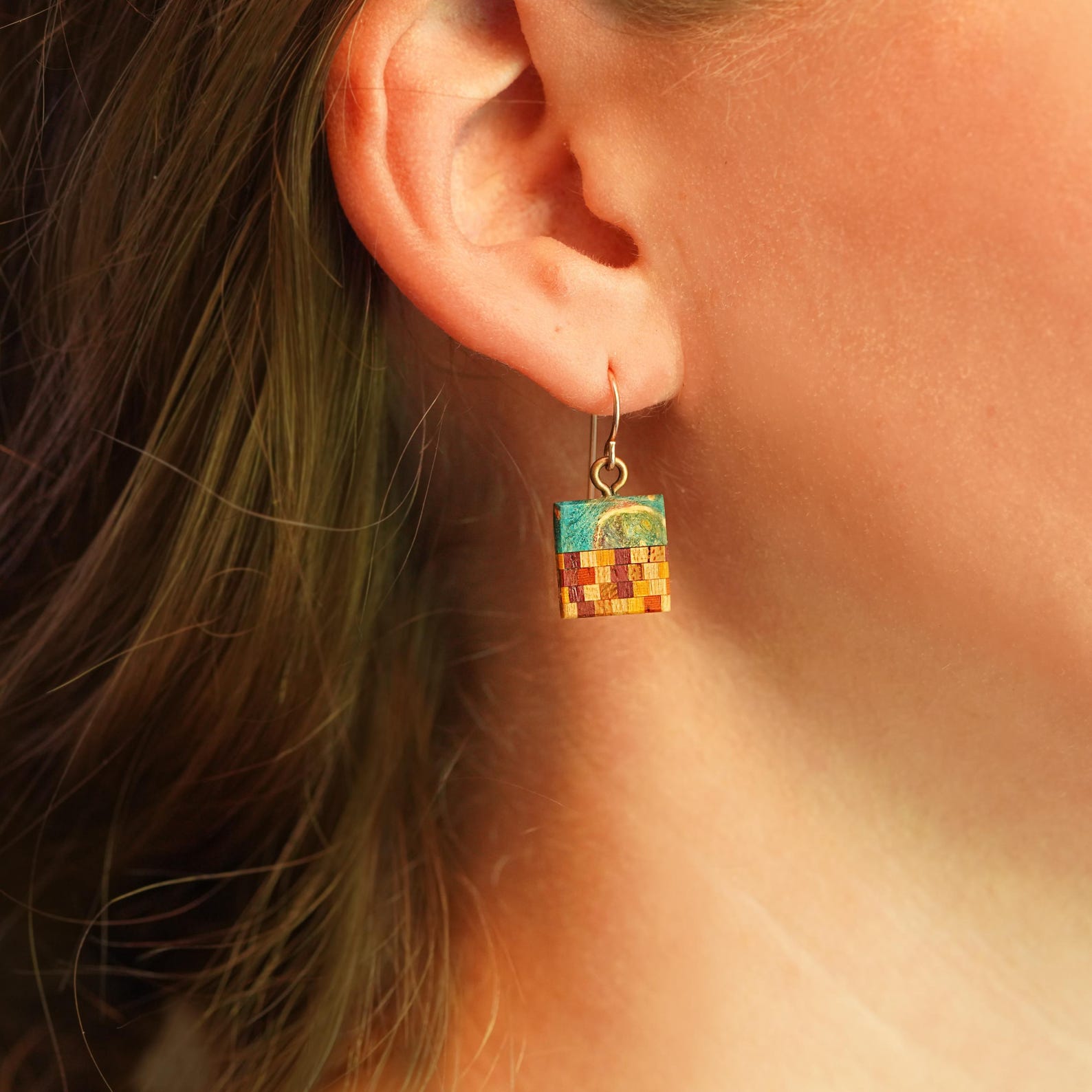 Wood Mosaic Earrings, Hypoallergenic Lightweight Jewelry - Etsy