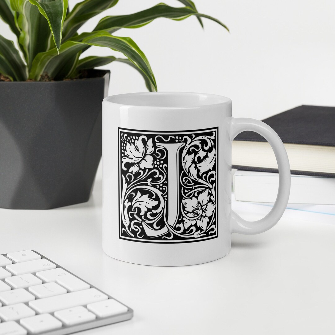 William Morris Mug Letter J Mug Monochrome Mug Birthday - Etsy