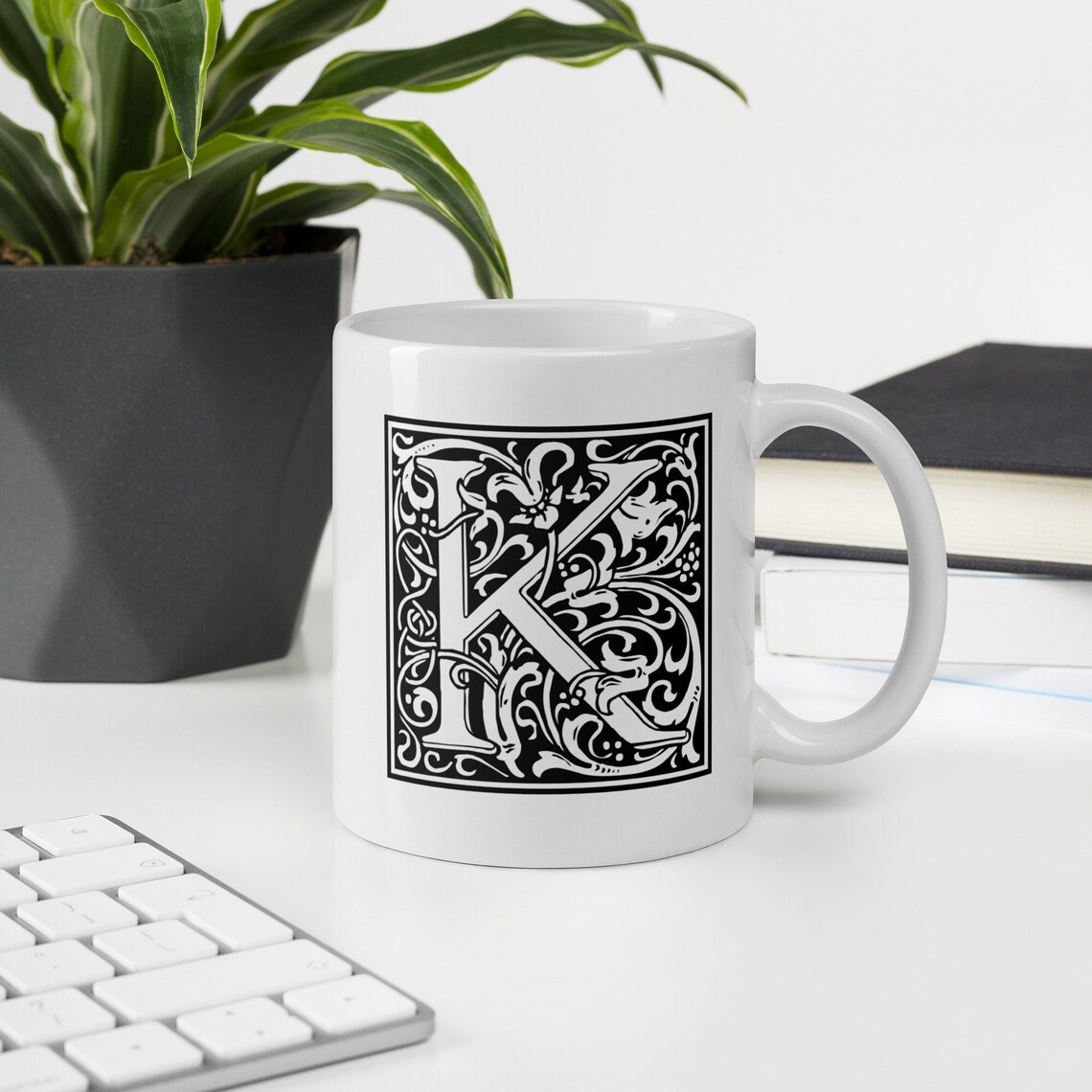 William Morris Mug, Letter K Mug, Monochrome Mug, Birthday Gift, Gifts ...