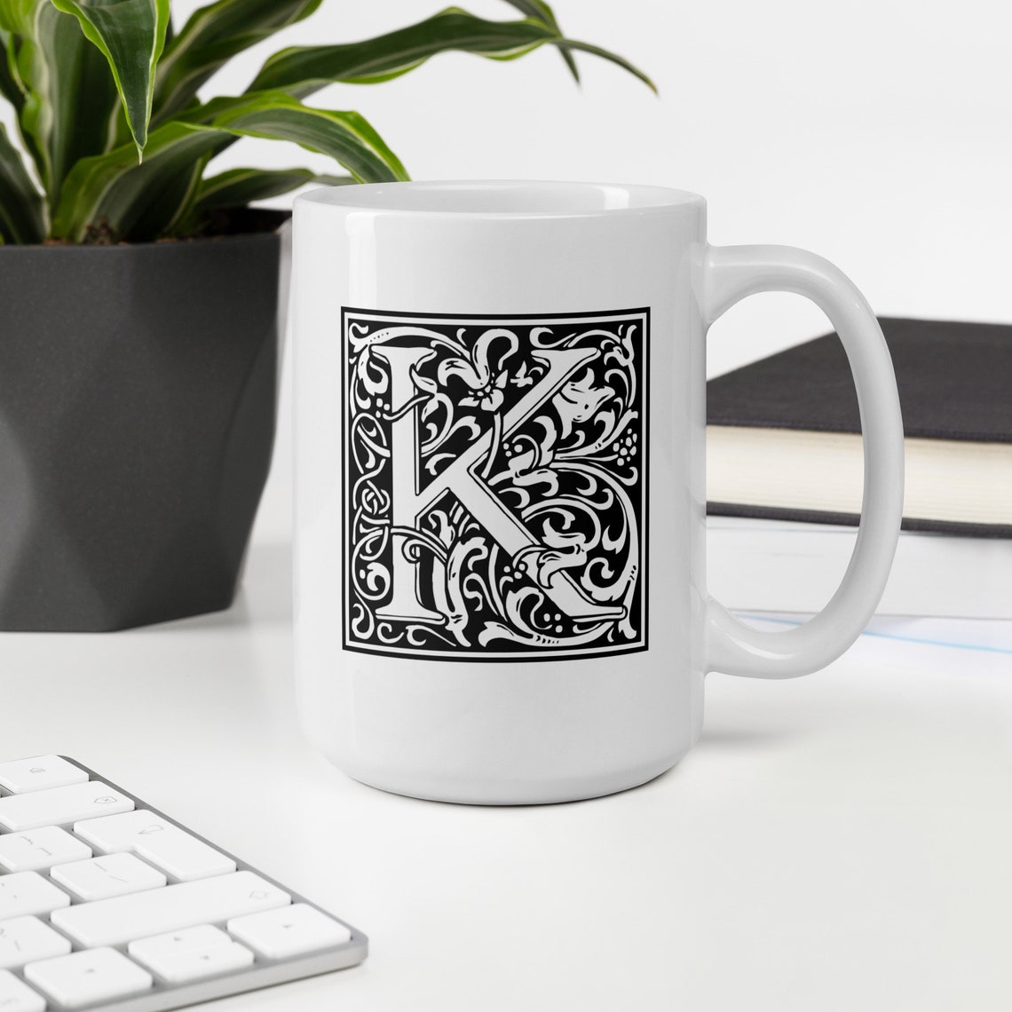William Morris Mug, Letter K Mug, Monochrome Mug, Birthday Gift, Gifts ...