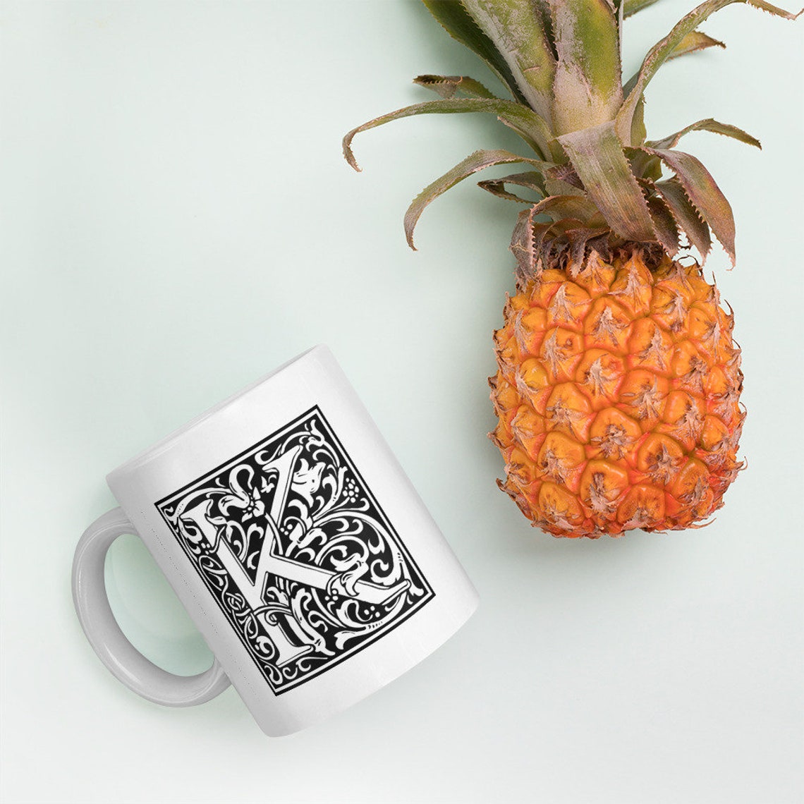 William Morris Mug, Letter K Mug, Monochrome Mug, Birthday Gift, Gifts ...