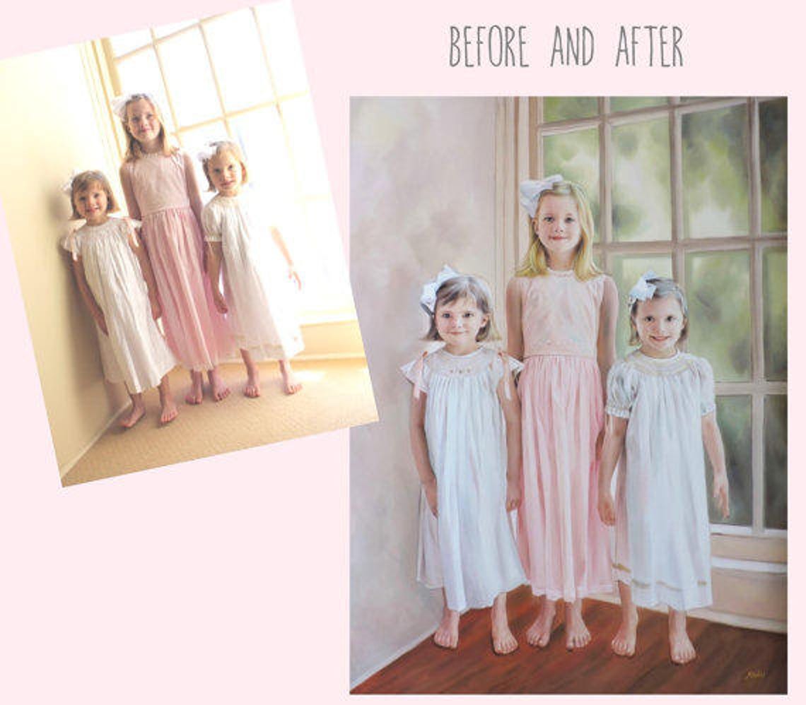 3 Figures Children Custom Portrait-oil Painting-custom - Etsy