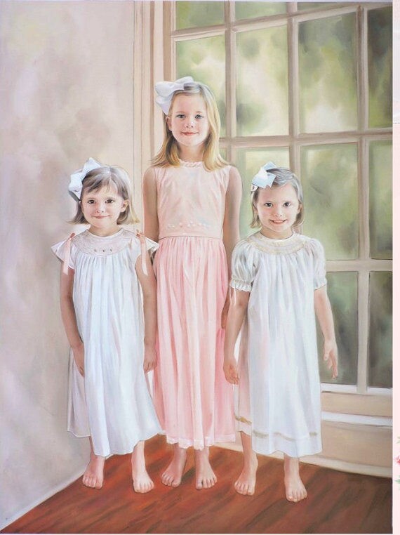 3 Figures Children Custom Portrait-oil Painting-custom - Etsy