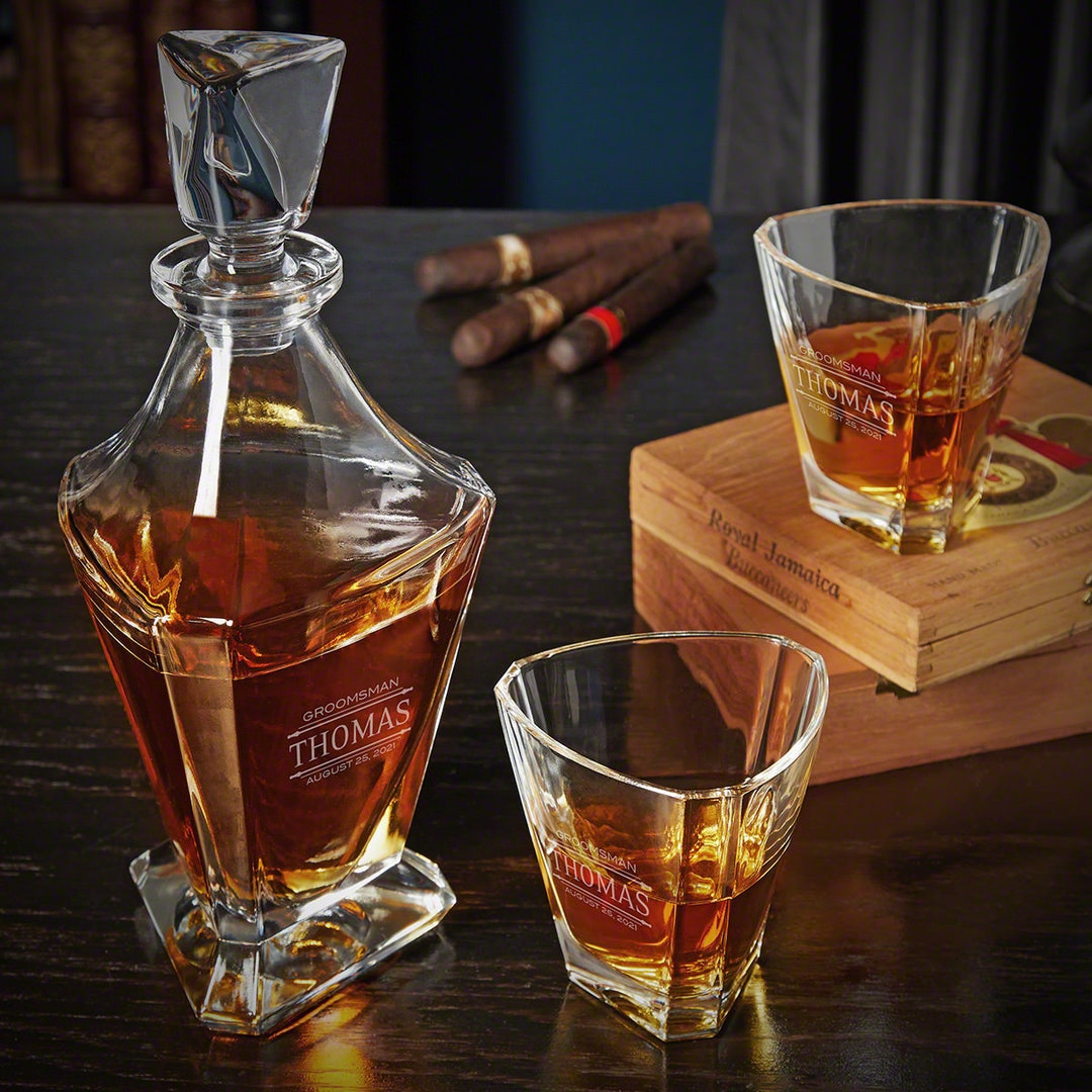 Triangular Whiskey Decanter With Triangular Rocks Glasses - Custom ...