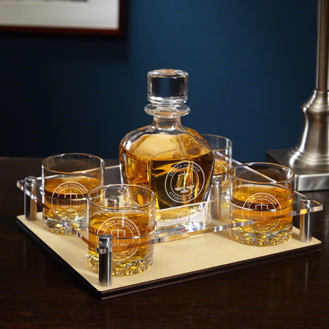 Personalized Lawyer Decanter Set With Serving Tray - Attorney at Law ...