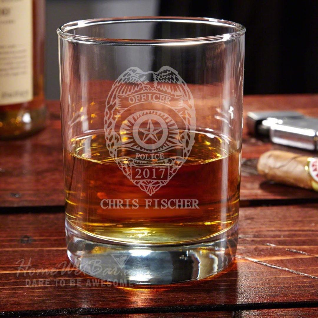 Custom Engraved Whiskey Glass for Police - Scotch Glass, Etched Rocks ...