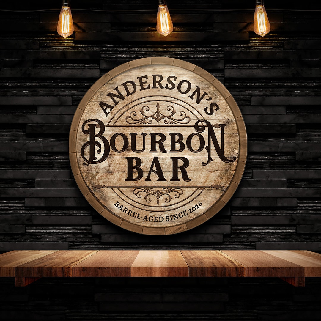 Barrel-aged Custom Bourbon Bar Wooden Sign - Whiskey Room Sign ...