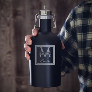 Black Stainless Personalized Growler With Customized Pint Glasses ...