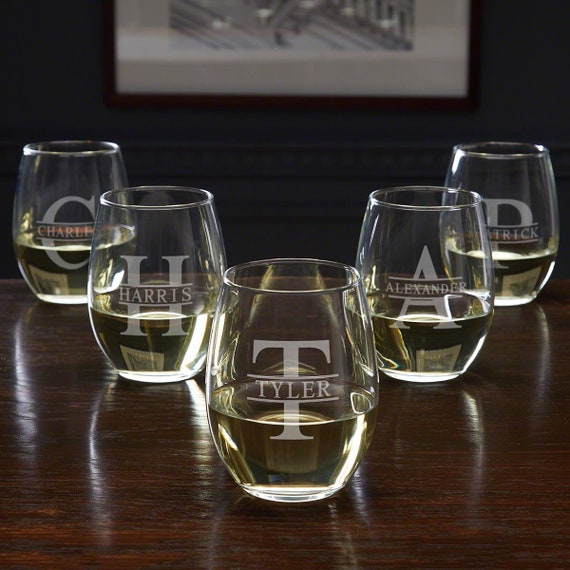 Oakmont Personalized Wine Glasses Set Of 5 Engraved Wine Etsy