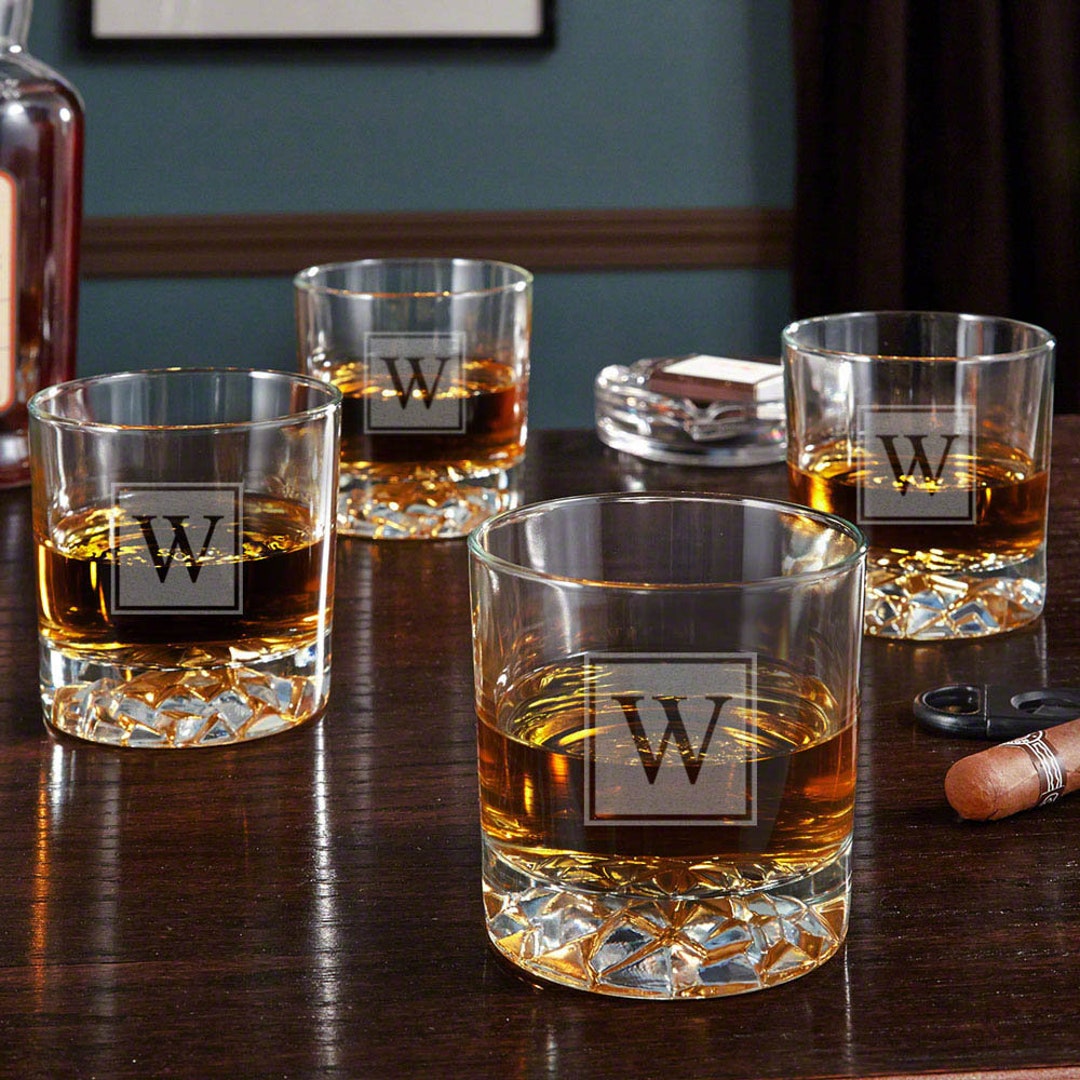 Custom Engraved Whiskey Glasses Set - Glacier Bottom Bourbon Glasses ...
