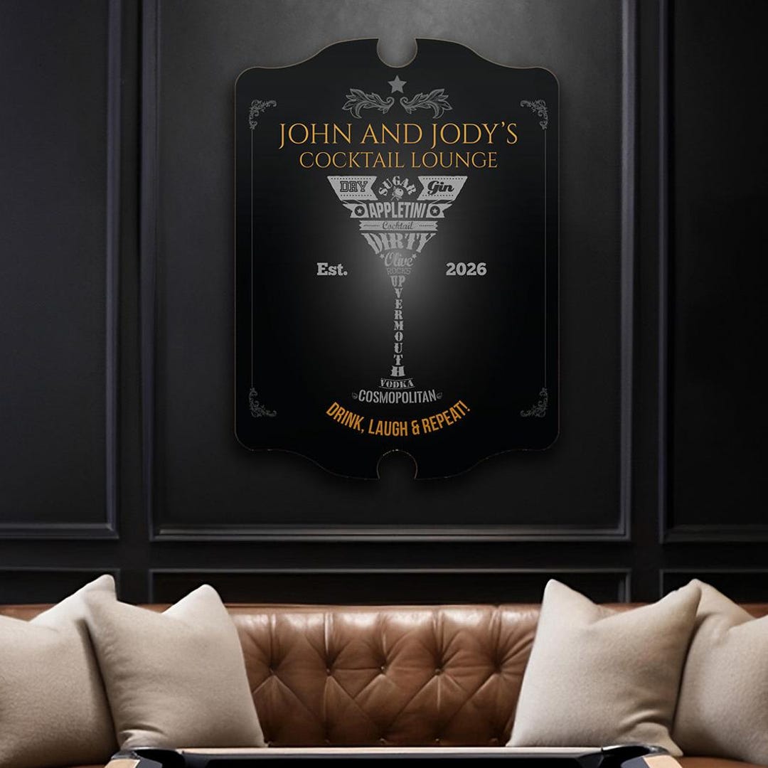 Custom Martini Bar Sign - Personalized Cocktail Lounge Decor, Family ...