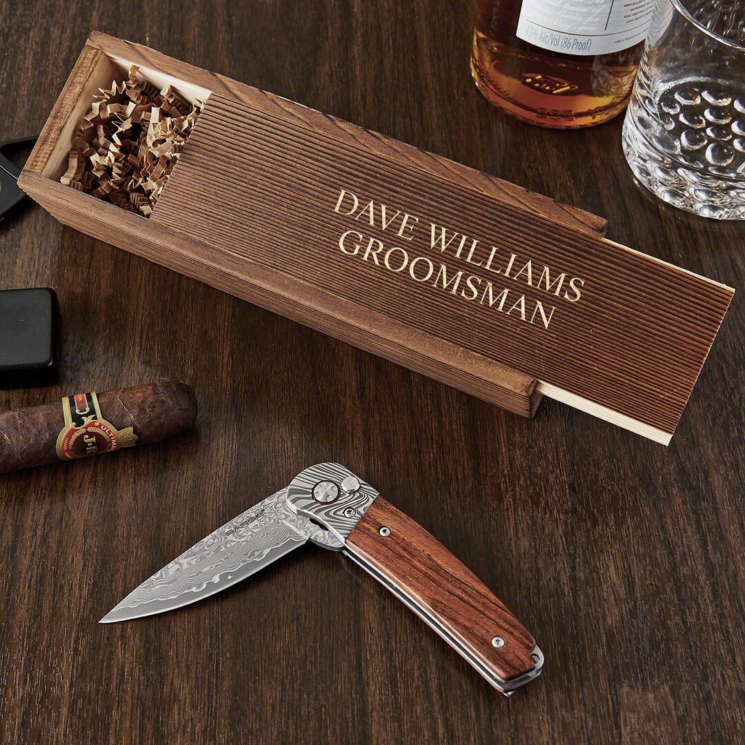 Damascus Steel Gentleman's Knife Gift Set With Engraved - Etsy