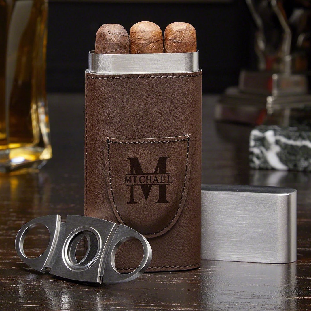 Custom Leather Cigar Case Set - Engraved Vintage Cigar Holder, Travel ...