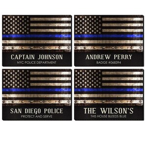 Thin Blue Line Police Officer Sign Customized Wooden Police Sign ...
